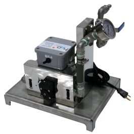 Electrical syrup pump assembly with base and valves